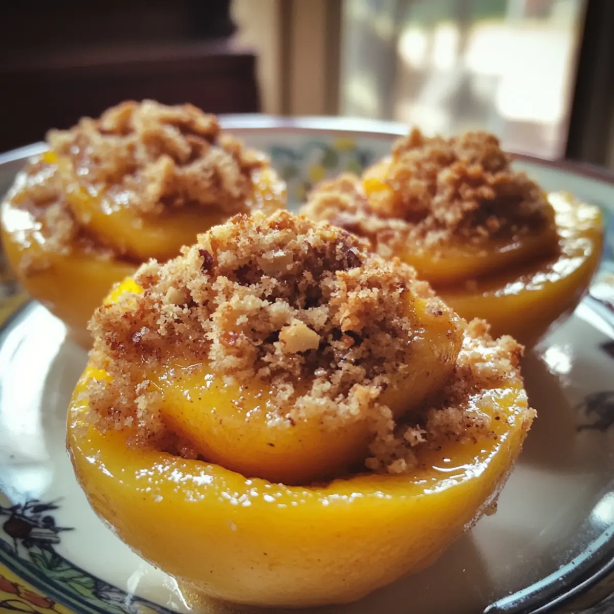 Irresistible Delicious Juicy Baked Peaches with Almond Streusel